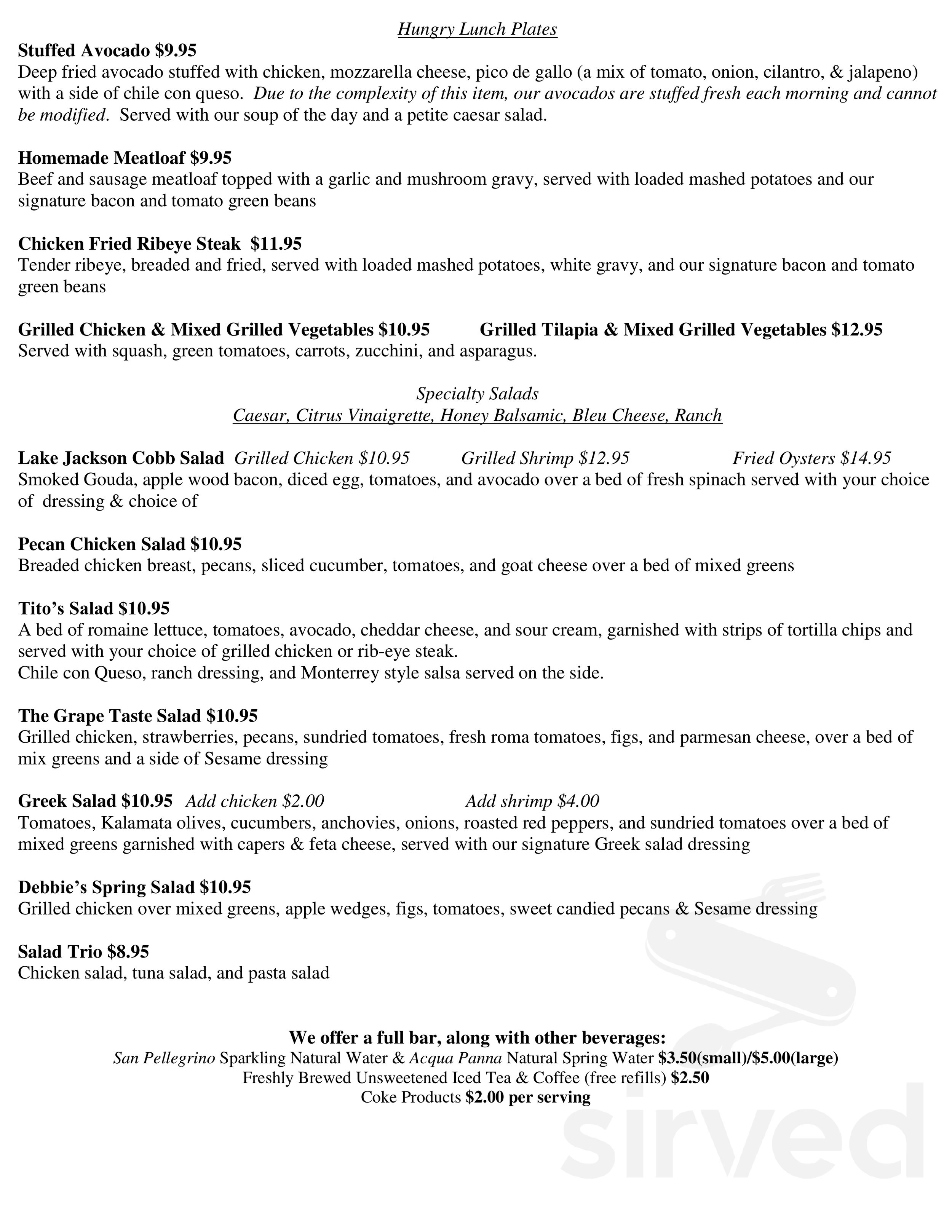 The Grape Taste Restaurant menus in Lake Jackson, Texas, United States