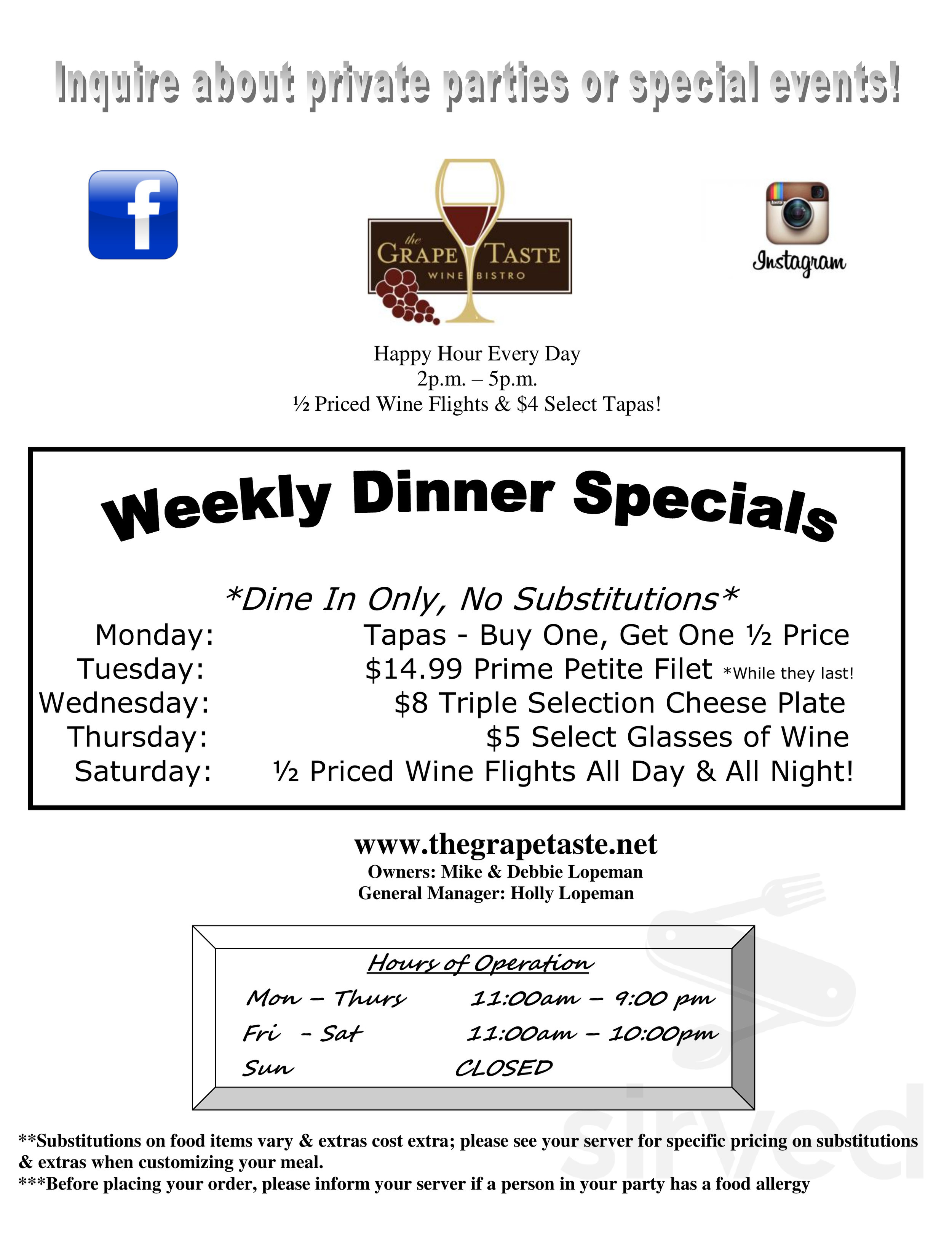 The Grape Taste Restaurant menus in Lake Jackson, Texas, United States