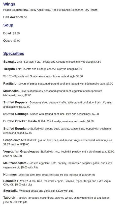 Little Athens Catering menu in Ambridge, Pennsylvania, USA