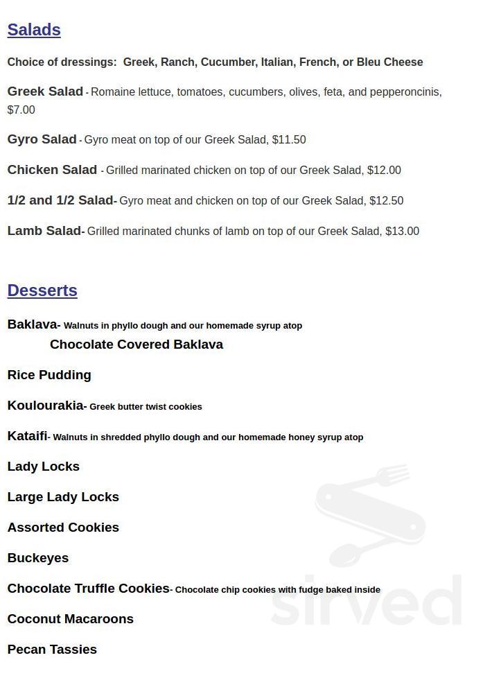 Little Athens Catering menu in Ambridge, Pennsylvania, USA