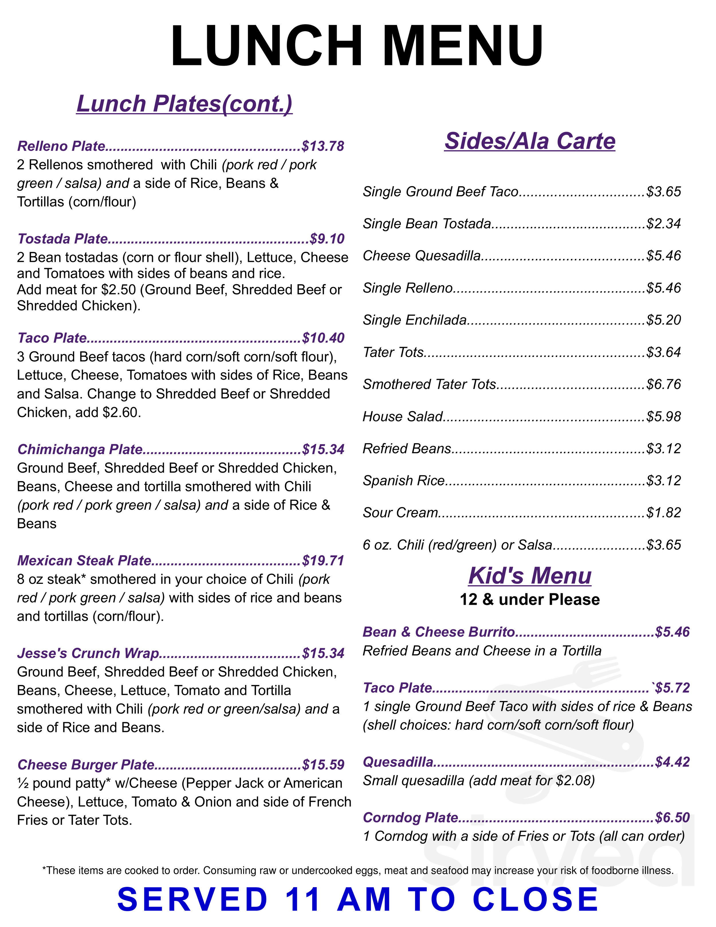 Menu - Fairplay CO's KB's Kakery & Dorothy's Tamales | Sirved