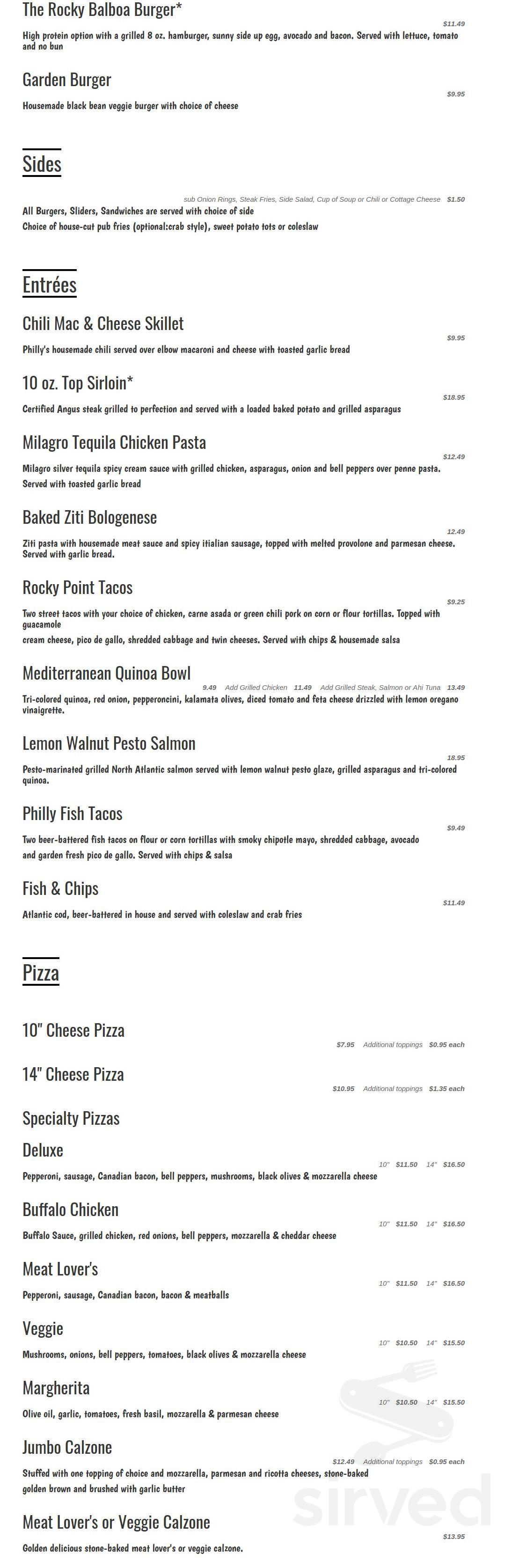 Menu - Tempe AZ's Philly's Sports Grill | Sirved