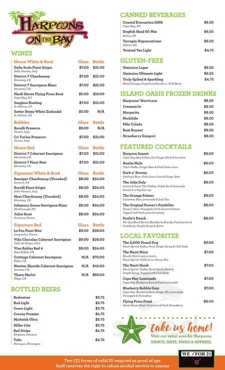 Menu for Harpoons on the Bay in North Cape May, NJ | Sirved