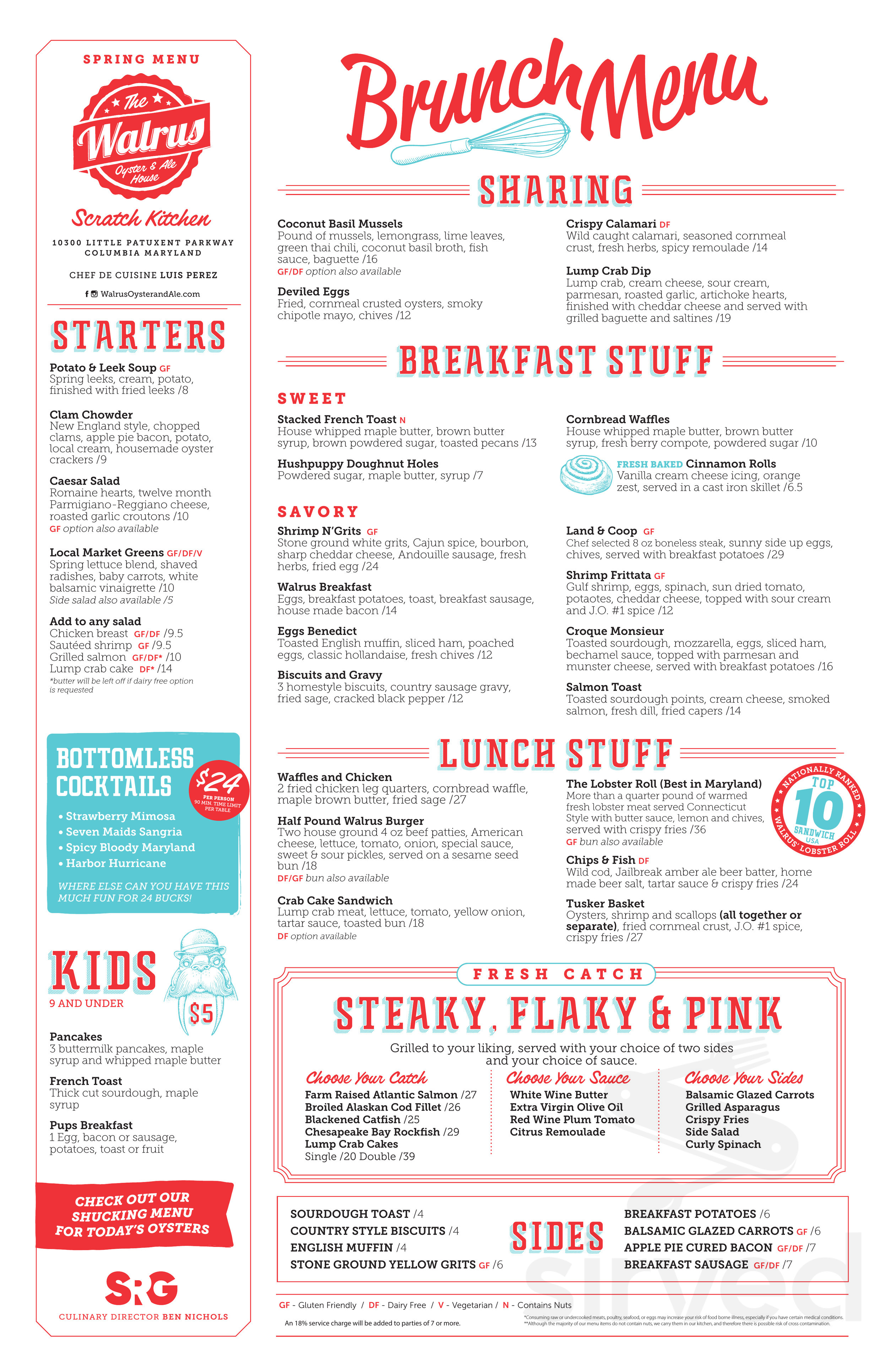 The Walrus Oyster & Ale House menu in Columbia, Maryland, USA