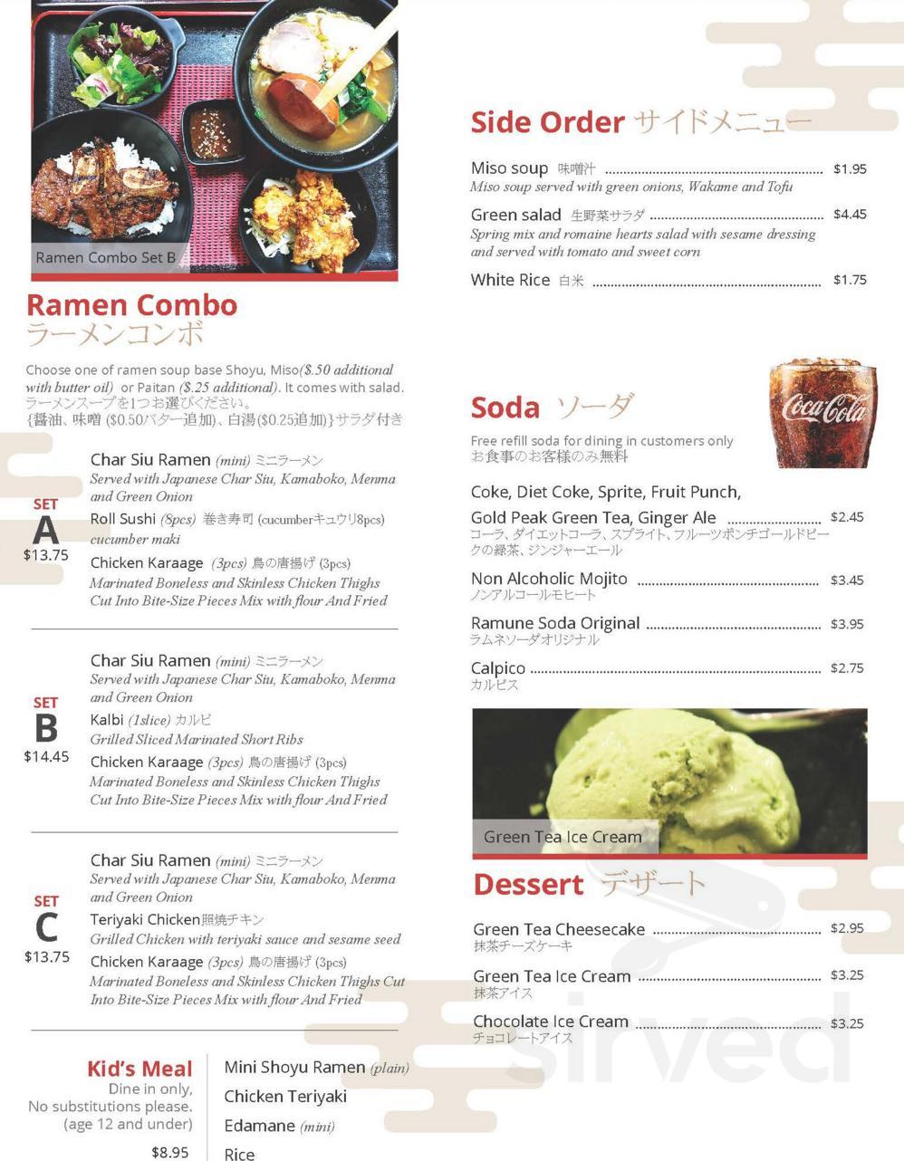 Teishoku Restaurant menu in Honolulu, Hawaii, USA