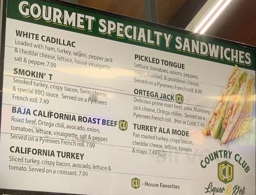Country Club Liquor and deli menu in Bakersfield, California, USA