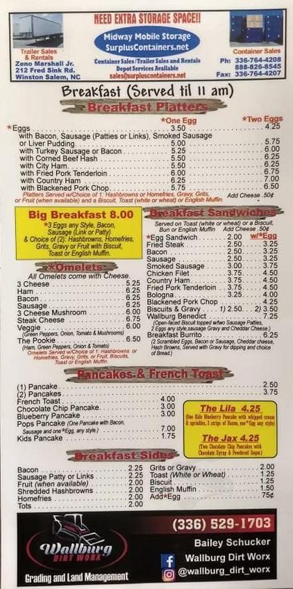 Wallburg Diner menus in Winston-Salem, North Carolina, United States