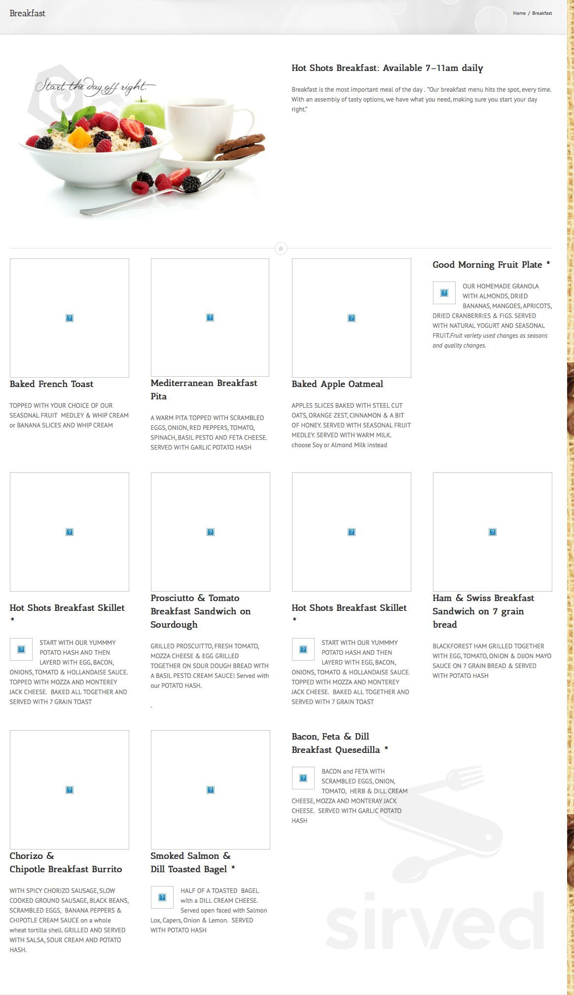 Hot Shots Café menu in Cranbrook, British Columbia, Canada