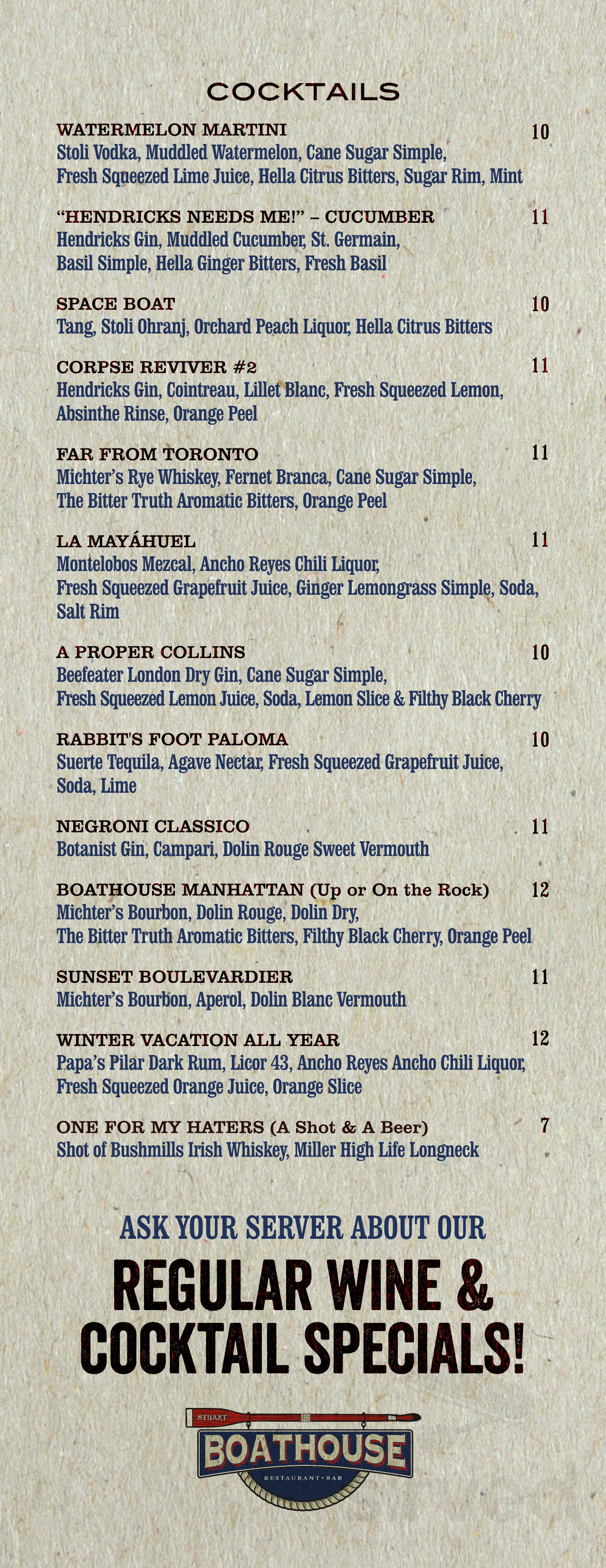 Menu - Stuart FL's Stuart Boathouse | Sirved