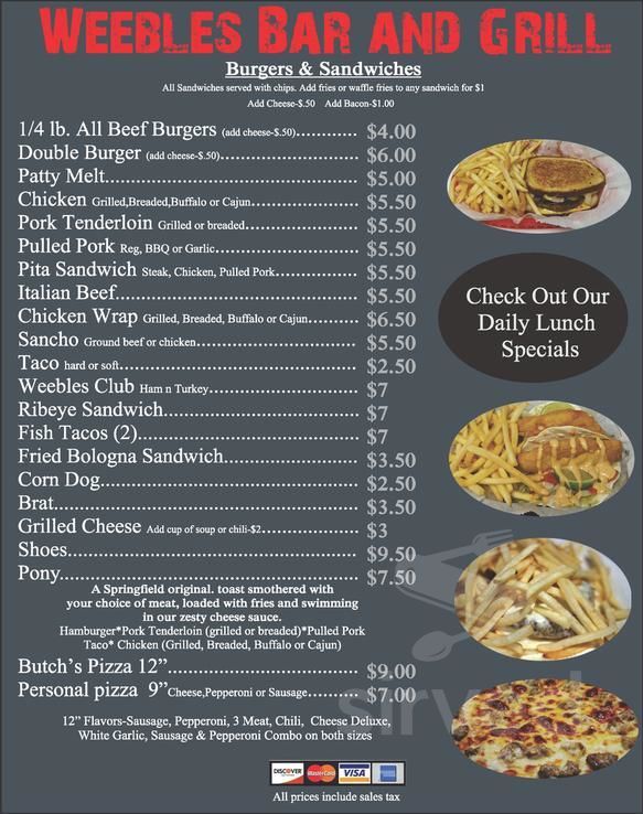 Weebles Bar & Grill menu in Springfield, Illinois, USA