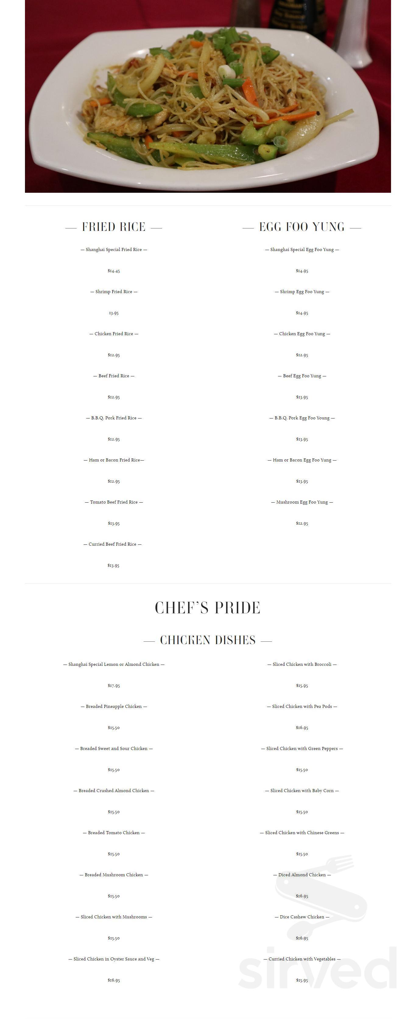 Shanghai Chop house menus in Lethbridge, Alberta, Canada