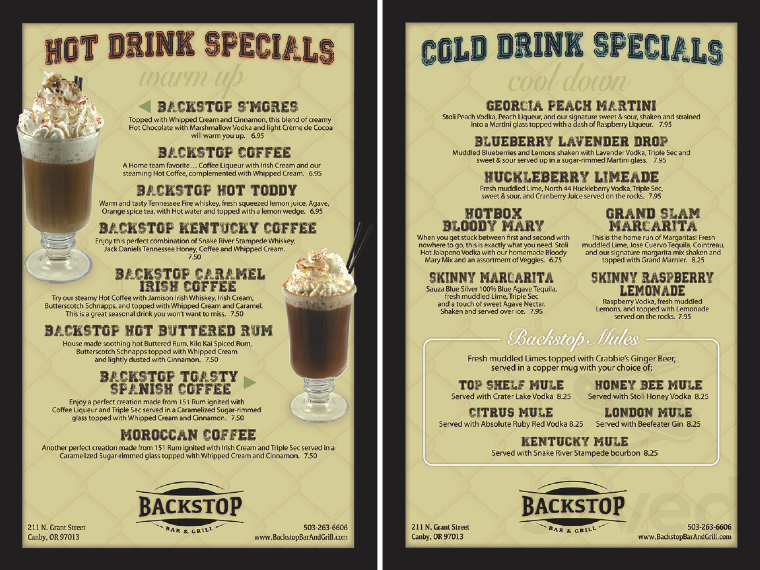 Backstop Bar & Grill menu in Canby, Oregon, USA