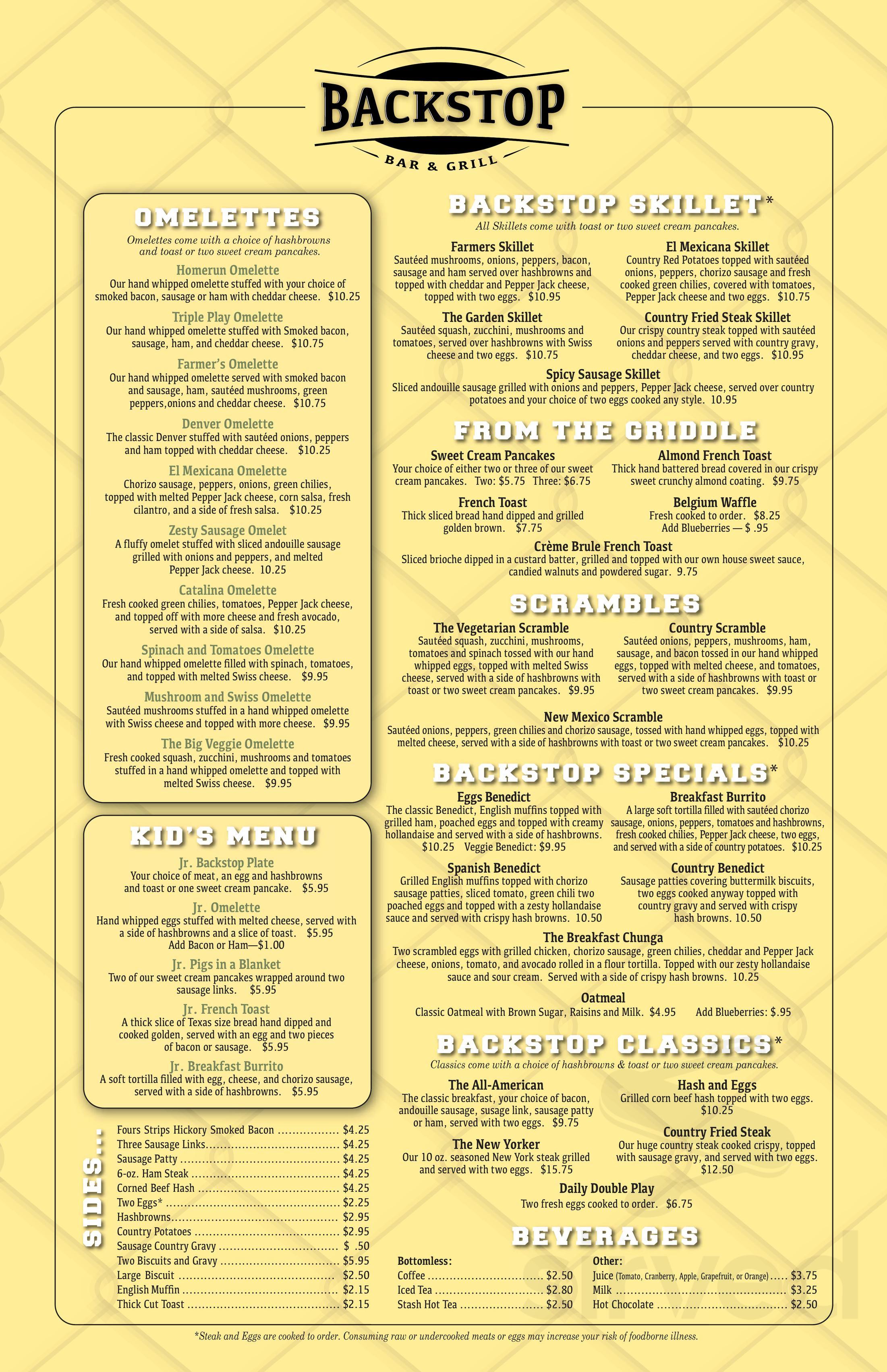 Backstop Bar & Grill menu in Canby, Oregon, USA