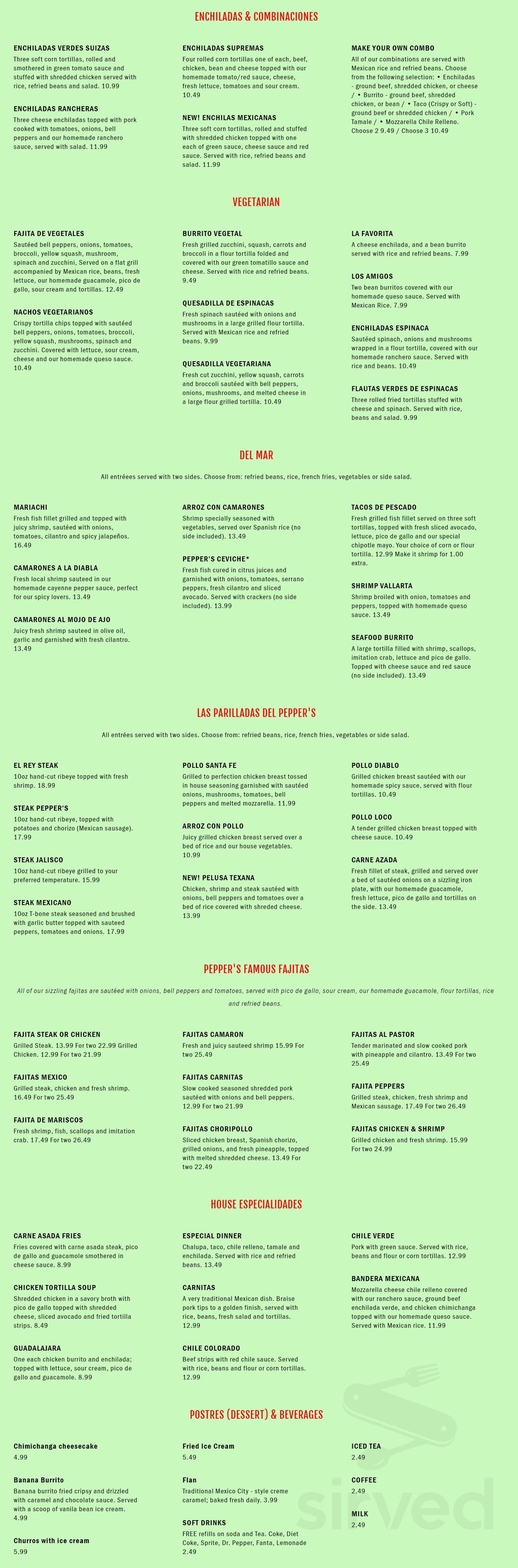 Menu - Niceville FL's Peppers Mexican Grill & Cantina | Sirved