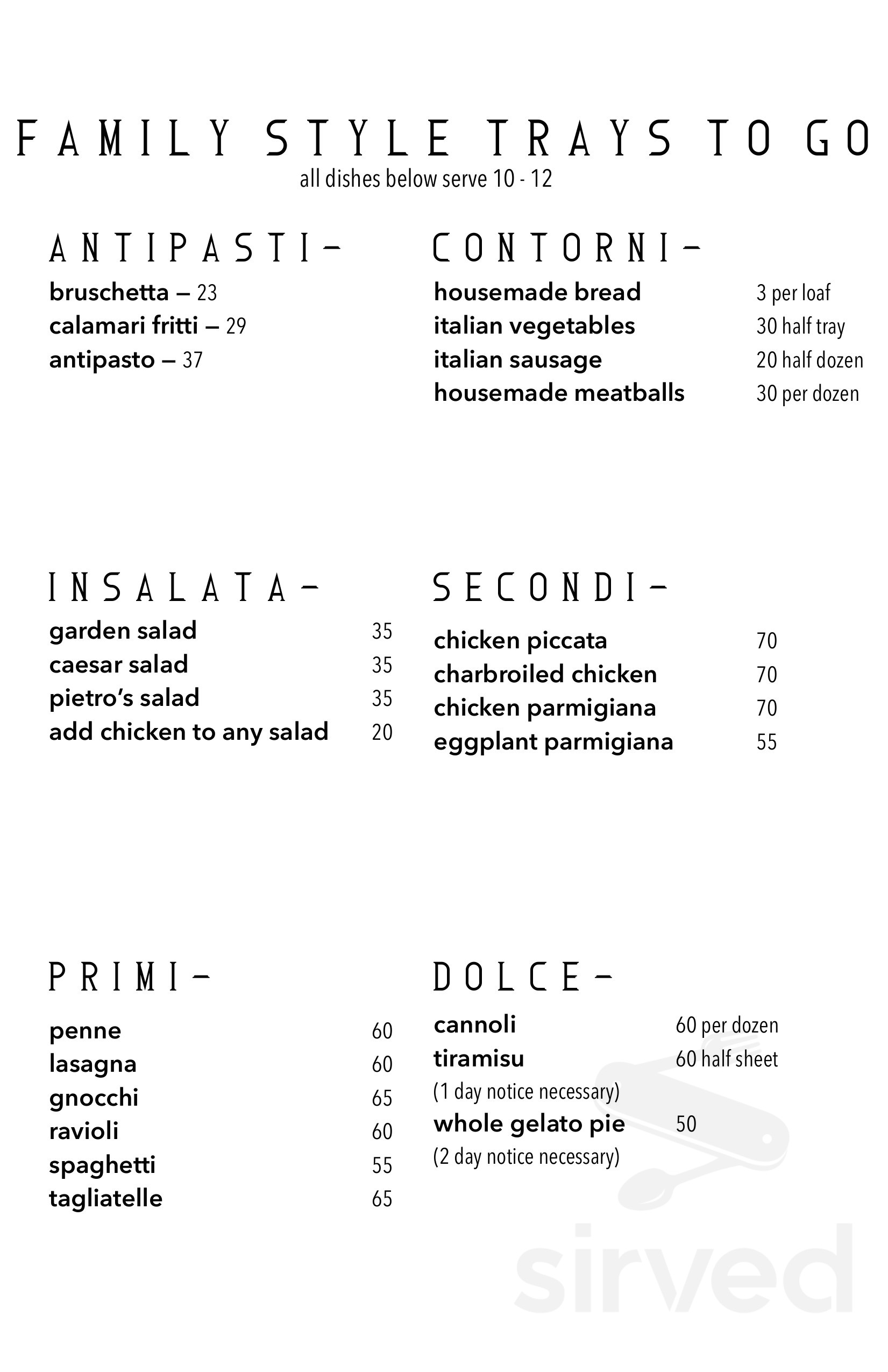 Menu - Lodi CA's Pietro's Trattoria | Sirved