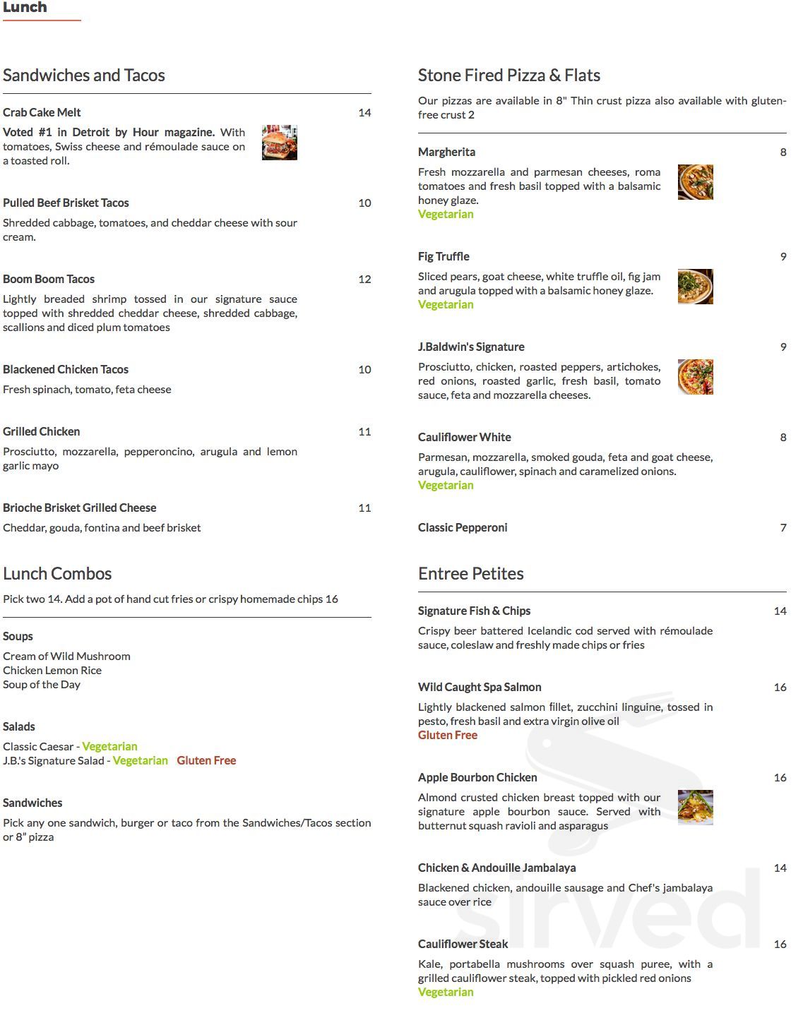 J.Baldwin's Restaurant menu in Clinton Twp, Michigan, USA