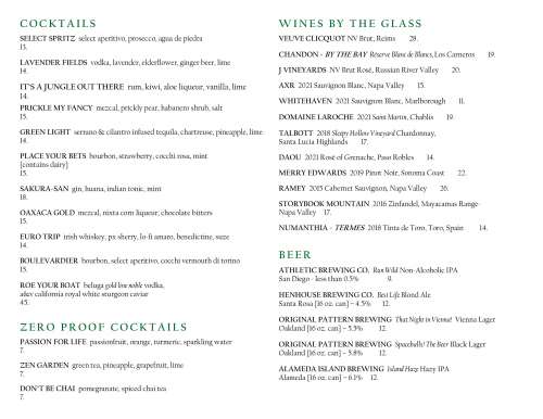 alley & vine menu in Alameda, California, USA