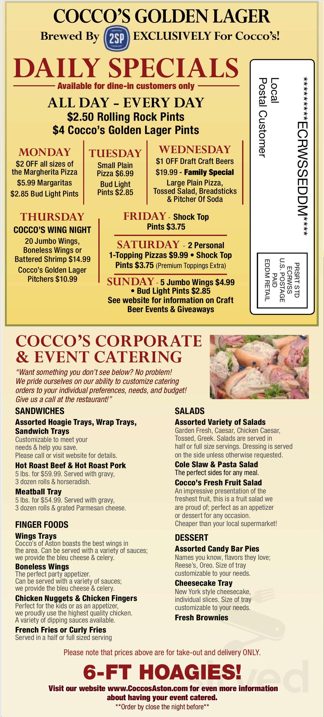 Cocco's Pizza Aston menu in Aston, Pennsylvania, USA