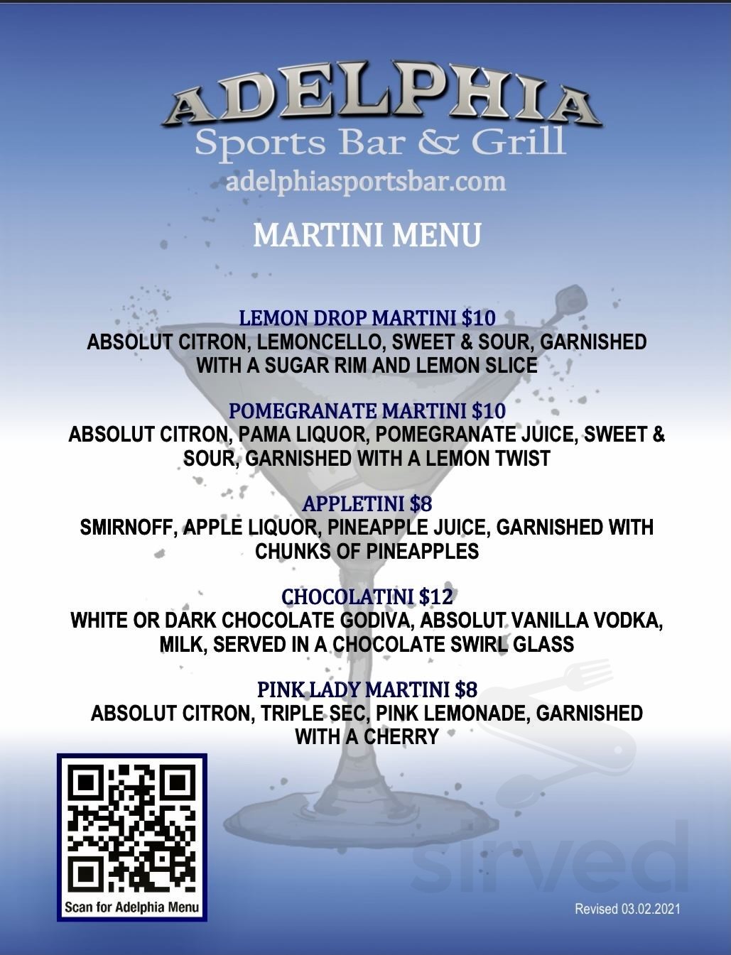 Adelphia Sports Bar & Grille menu in Charleston, West Virginia, USA