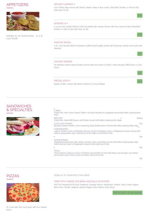 Flamingo Bowl menu in St. Louis, Missouri, USA