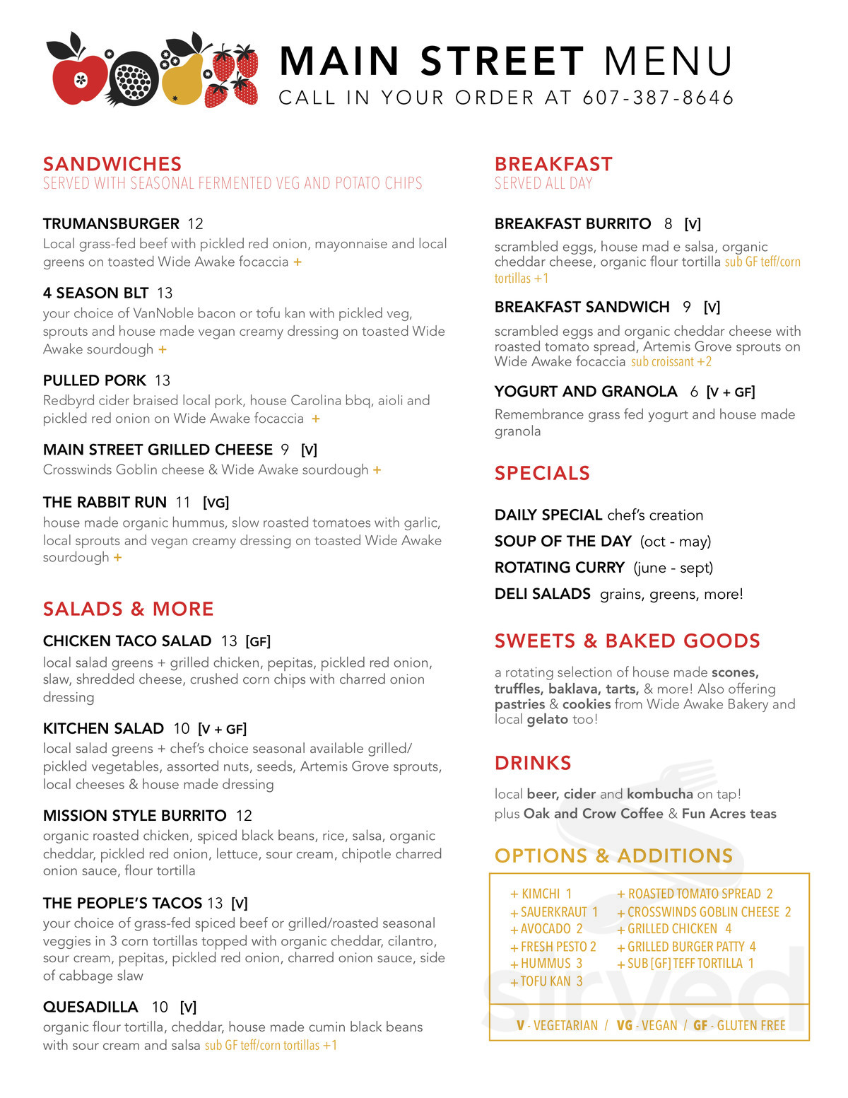 Menu - Trumansburg NY's Trumansburg Main Street Market | Sirved