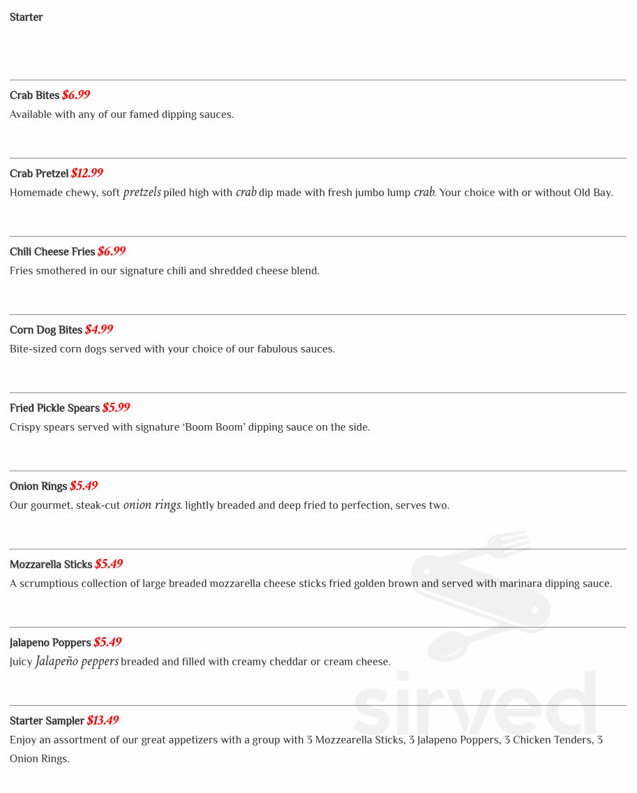 Wingman menu in Pasadena, Maryland, USA