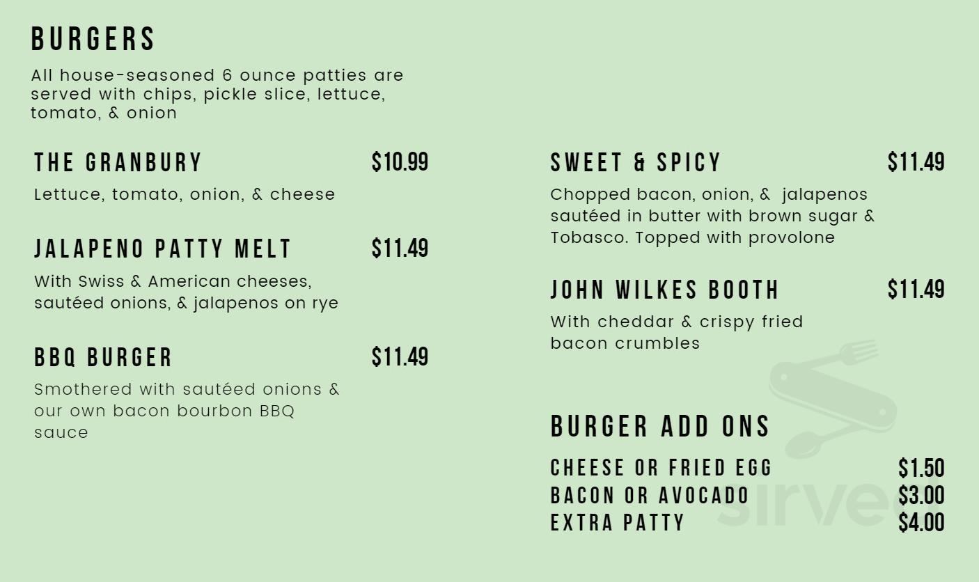 The Square Cafe menu in Granbury, Texas, USA