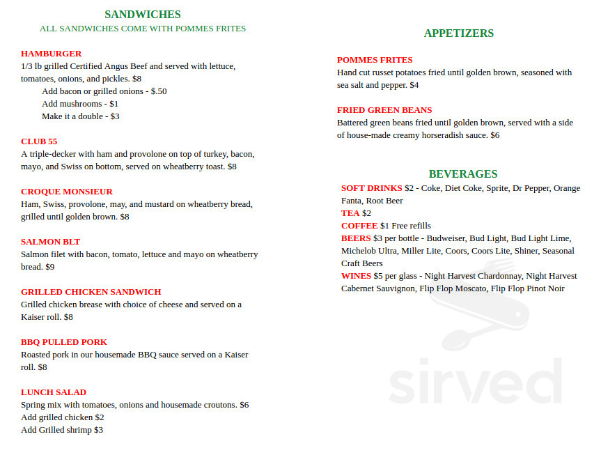 Haven 55 menu in Pineville, Missouri, USA