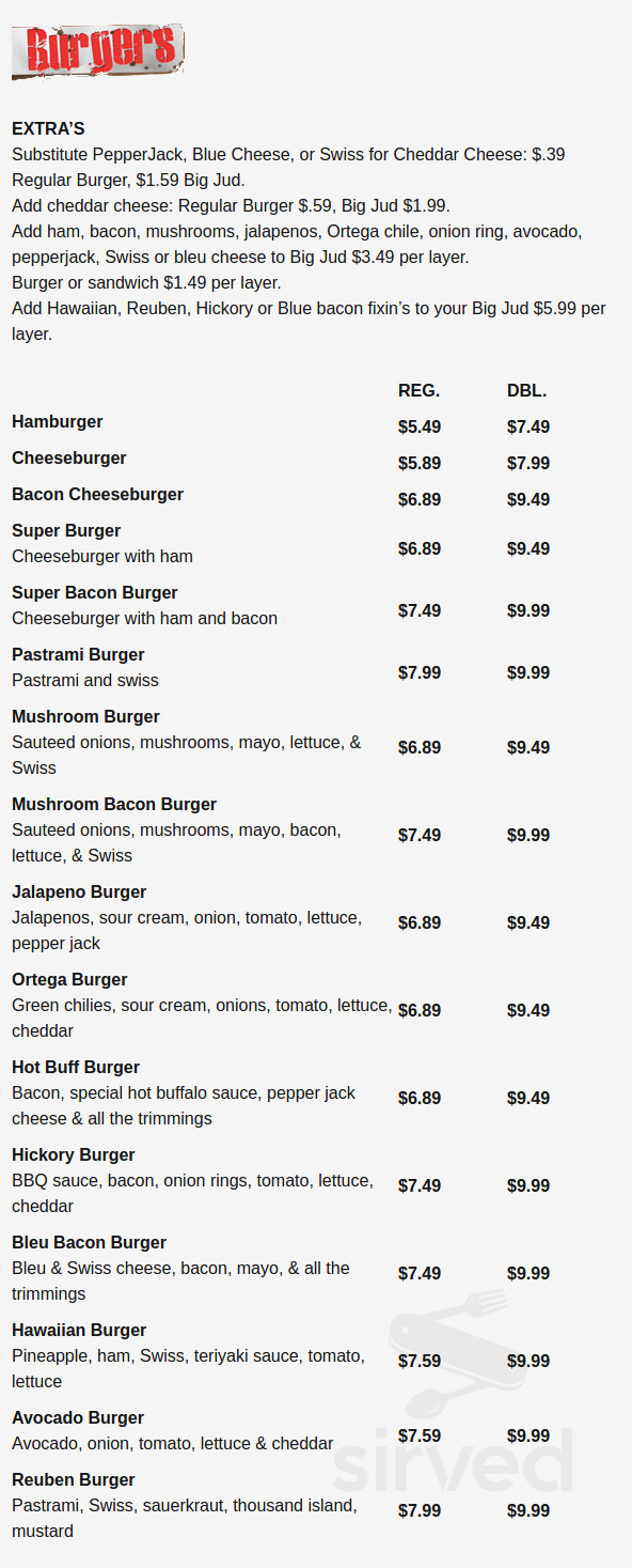 Big Juds Ashton Menus In Ashton Idaho United States