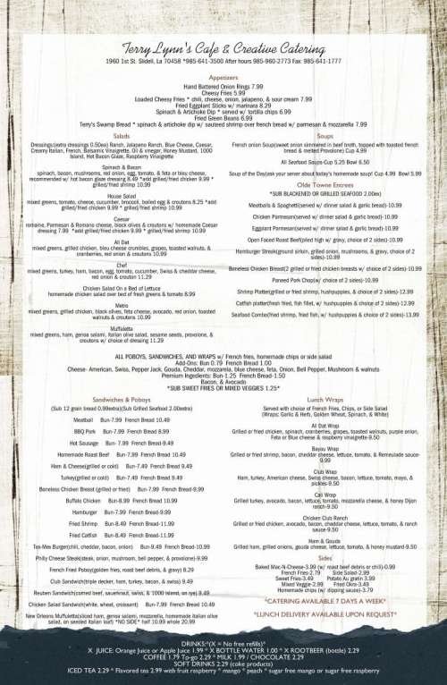 Terry Lynn's Cafe & Creative menu in Slidell, Louisiana, USA