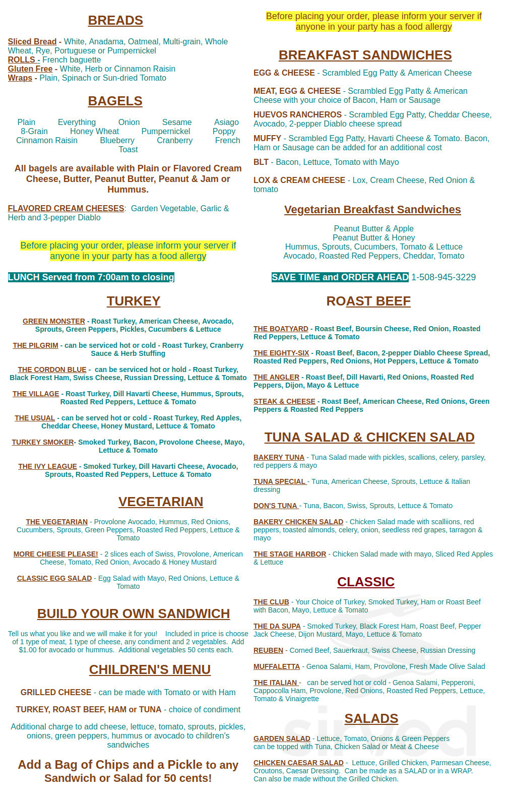 Chatham Village Cafe and Bakery menu in Chatham, Massachusetts, USA
