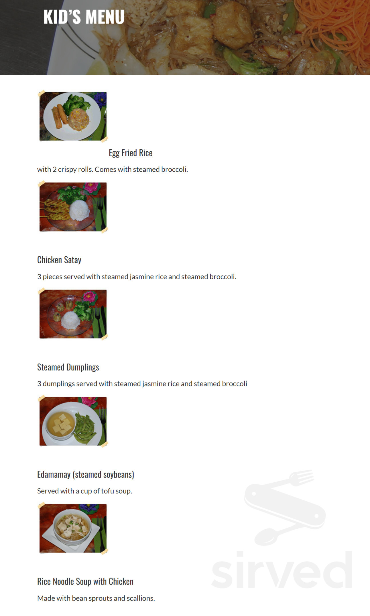 Thai Winchester Restaurant menu in Winchester, Virginia, USA