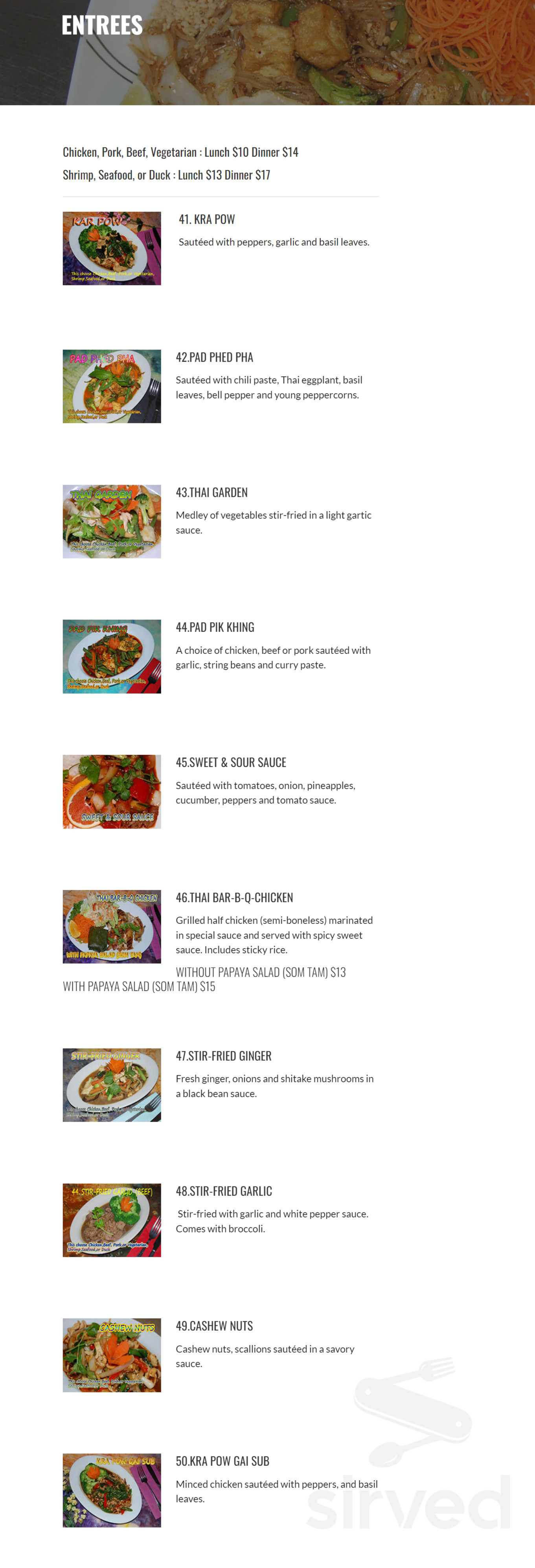 Menu - Winchester VA's Thai Winchester Restaurant | Sirved