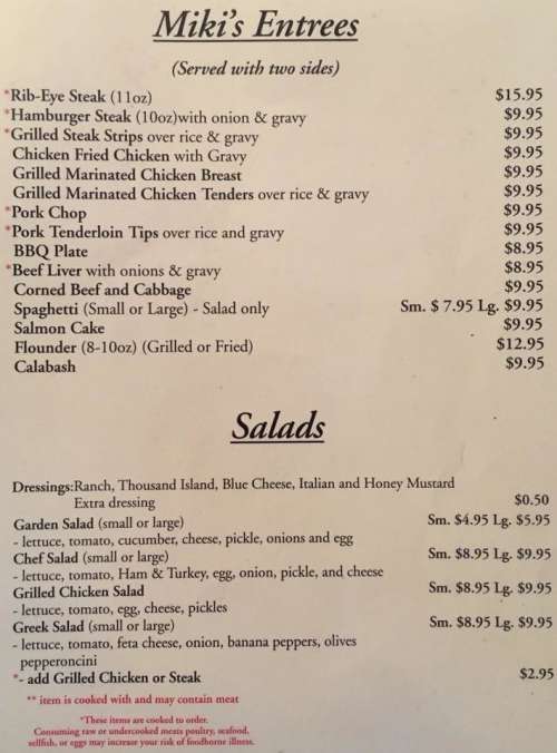 Miki's Restaurant menu in Matthews, North Carolina, USA