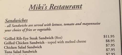 Menu for Miki's Restaurant in Matthews, NC | Sirved