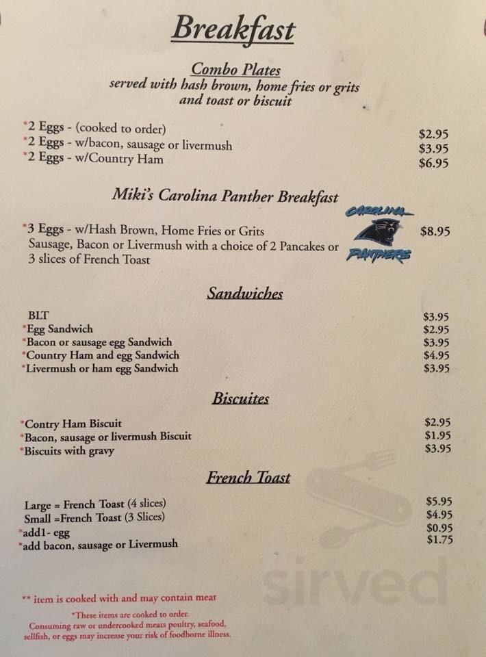 Miki's Restaurant menus in Matthews, North Carolina, United States