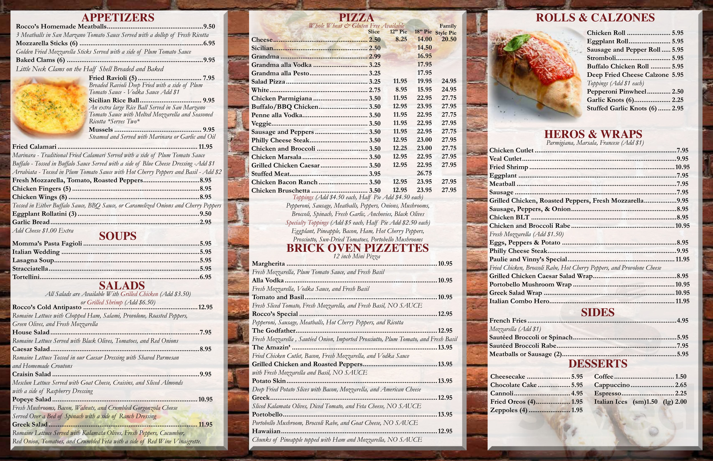 Rocco's Pizzeria & Ristorante menus in Mt Sinai, New York, United States