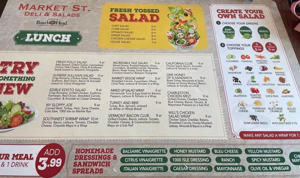 Menu - Charleston SC's Market Street Deli & Salads | Sirved