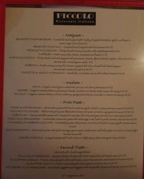 La Stanza Cucina Italiana menu in Menlo Park, California, USA