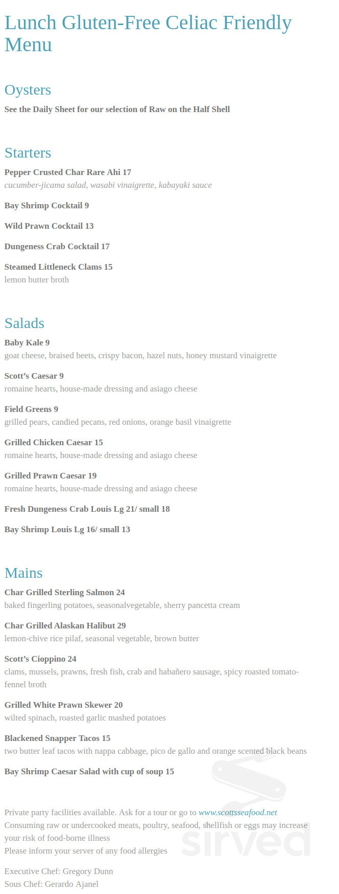 Scott's Seafood on the River menus in Sacramento, California, United States