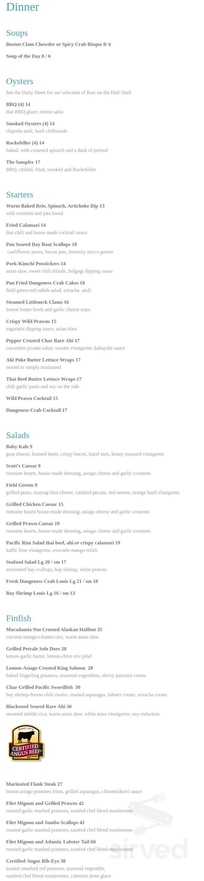 Scott's Seafood Roundhouse menu in Folsom, California, USA