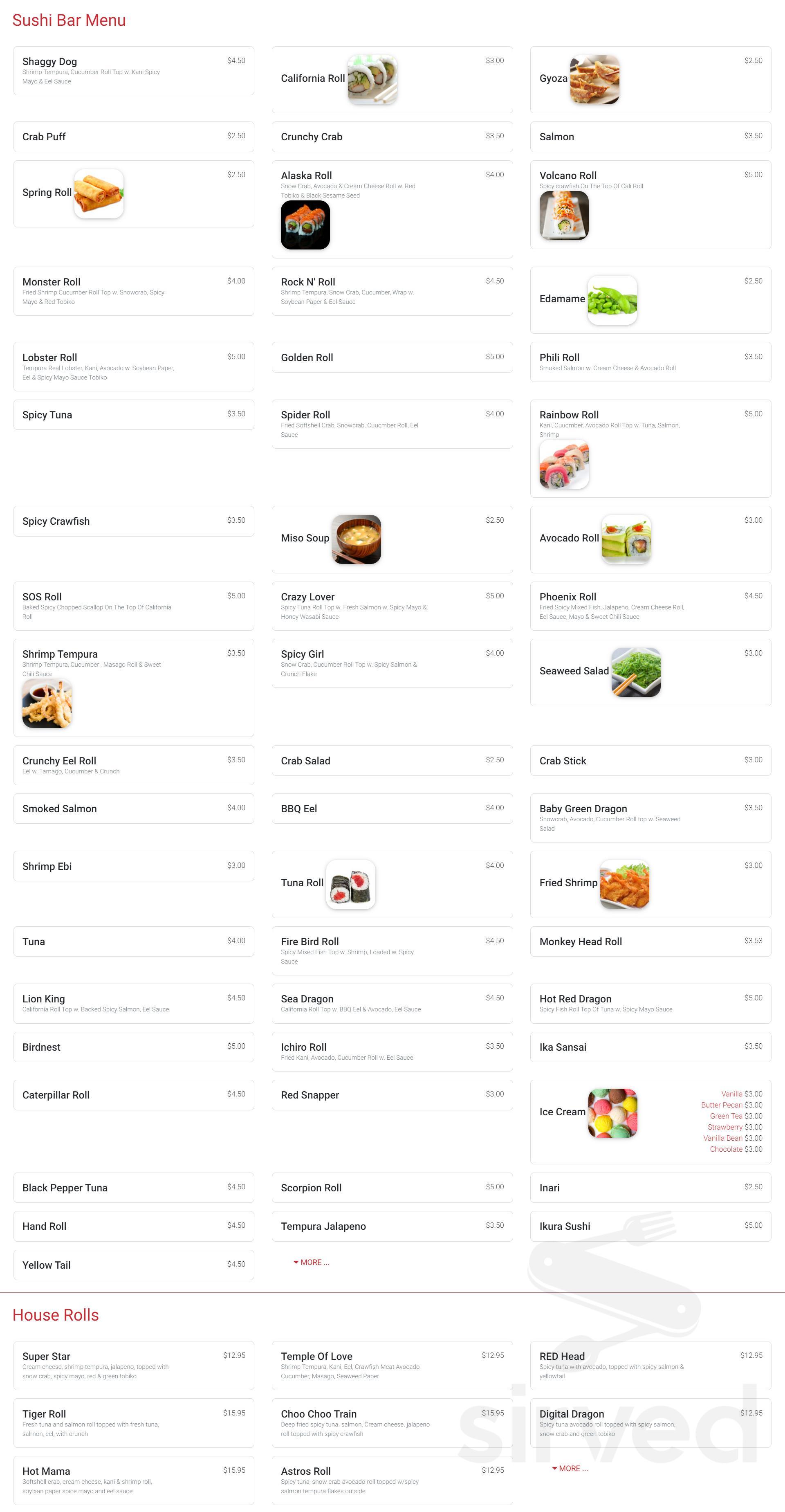 Sushi choo choo menu in Houston, Texas, USA