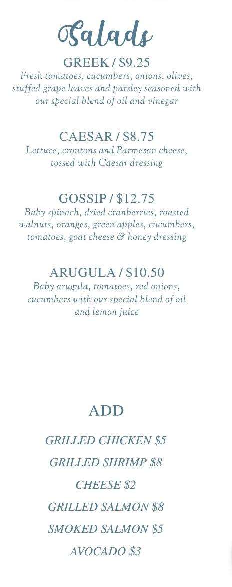 Cafe Gossip menu in Brooklyn, New York, USA