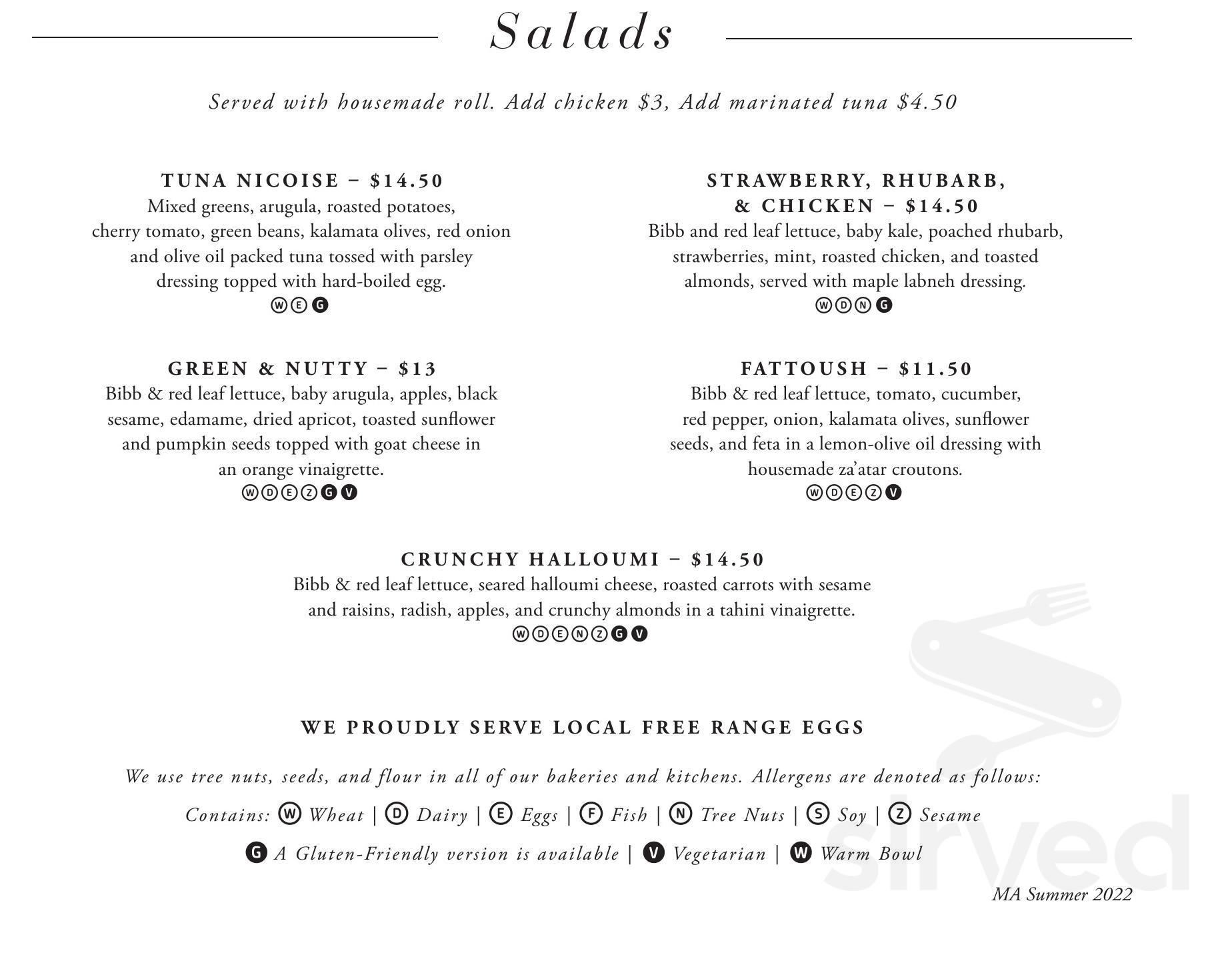 Menu - Brookline MA's Tatte Bakery & Cafe | Sirved