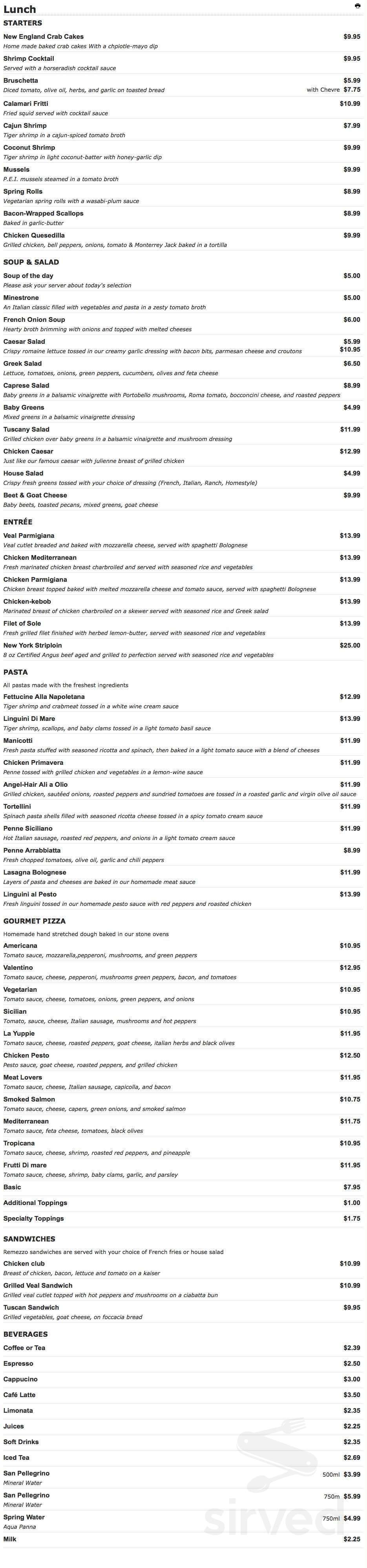 Menu for Remezzo Italian Bistro in Scarborough, ON | Sirved