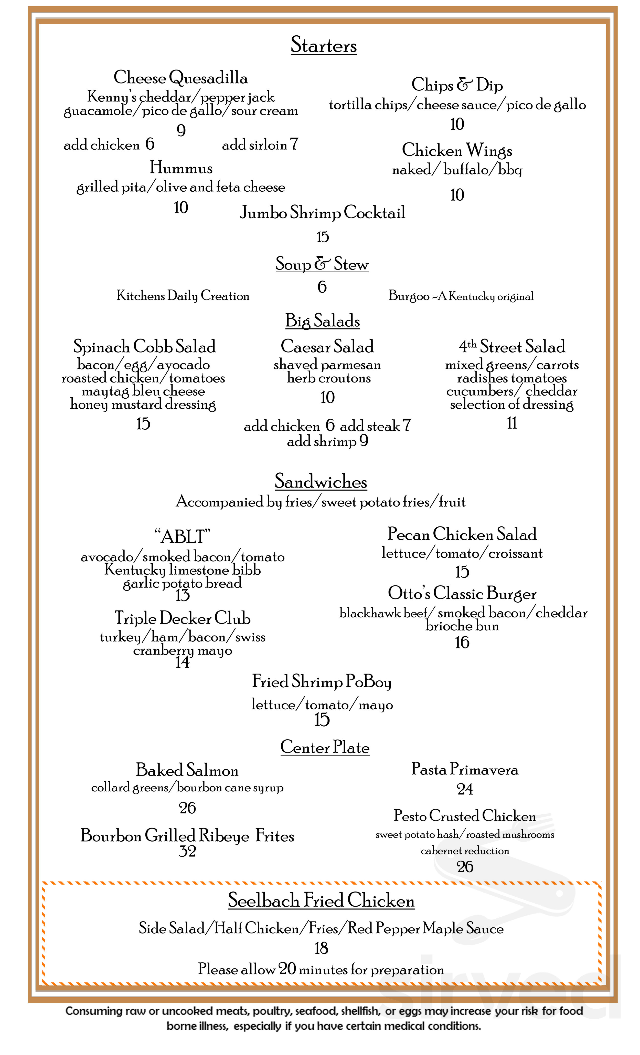 Menu for The Old Seelbach Bar in Louisville, KY | Sirved