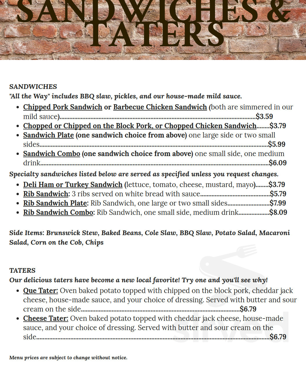 Chuck's Bar-B-Que menus in Opelika, Alabama, United States