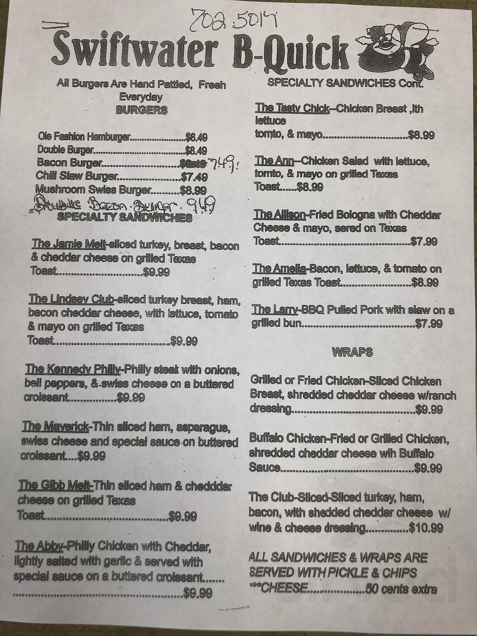Menu - Greenville MS's Swiftwater B-Quick | Sirved
