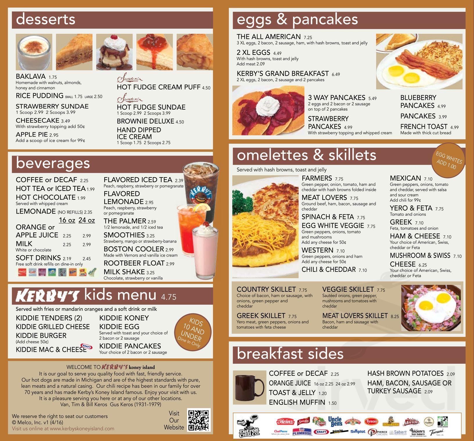 Kerby's Koney Island menu in Shelby Township, Michigan, USA