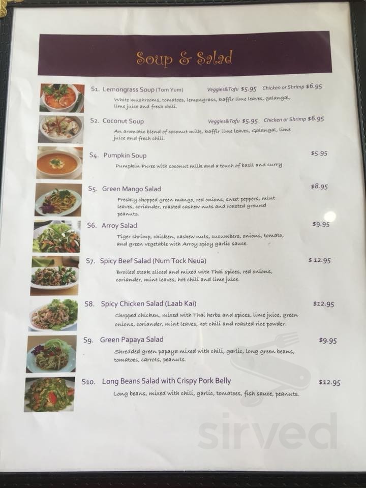 Menu - Concord ON's Arroy Thai Restaurant | Sirved
